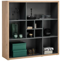 Xora Regal, Anthrazit, Eiche Artisan, Holzwerkstoff, 5 F&auml;cher, 123.6x122.2x36.6 cm, Wohnzimmer, Regale, B&uuml;cherregale