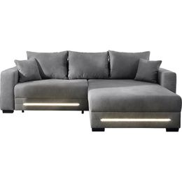 Jockenh&ouml;fer Ecksofa &raquo;Spotlight XL L-Form, B: 261 cm&laquo; mit Bettfunktion, Bettkasten, Licht & 2 Zierkissen grau Korpus: 100% Polyester;Kissen: 100% Polyester
