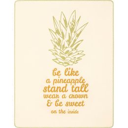 Biederlack Kinderdecke &raquo;Pineapple&laquo; mit Schriftzug und Motiv, Kuscheldecke beige Baumwolle, Polyacryl, Polyester
