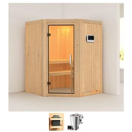 Karibu Sauna &raquo;Nanna&laquo; Set, 3,6-kW-Bio-Plug & Play Ofen mit externer Steuerung beige