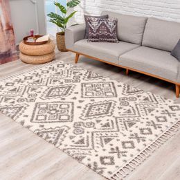 Carpet City Hochflor-Teppich &raquo;Pulpy 541&laquo; rechteckig 30 mm H&ouml;he besonders weich, mit Fransen, Ethno Look beige Kunstfaser