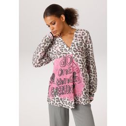Aniston Casual Damen Aniston CASUAL Schlupfbluse mit Statement-Schriftz&uuml;gen und coolen Leoprint - NEUE KOLLEKTION bunt 36