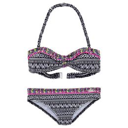 Buffalo Bandeau-Bikini mit Ethnodruck und Kontrastdetails schwarz-wei&szlig; 122/128 - N-Gr N-Gr 122/128 Im tollen Ethno-Look