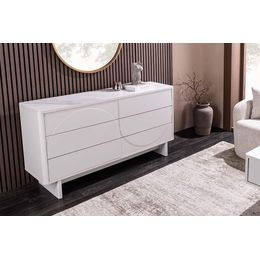 Riess Ambiente Design Sideboard SAVOY 150cm wei&szlig; Marmor Keramik mit sechs Schubladen Riess-Ambiente Modern
