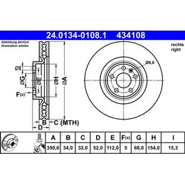 ATE Bremsscheibe 24.0134-0108.1 vorne rechts bel&uuml;ftet 350mm f&uuml;r PORSCHE 95B615302F 95B615302H 95B615302