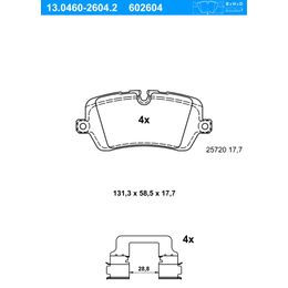 ATE Bremsbelagsatz, Scheibenbremse 13.0460-2604.2 hinten rechts links mit Zubeh&ouml;r f&uuml;r LAND ROVER LR162042 LR106326 LR065492
