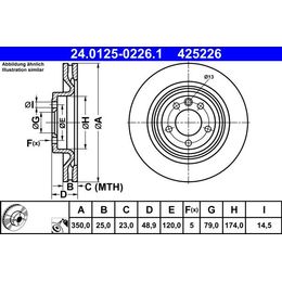 ATE Bremsscheibe 24.0125-0226.1 hinten rechts links bel&uuml;ftet 350mm f&uuml;r LAND ROVER LR099036 LR033302
