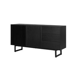 home24 Sideboard QARA 3 Schubladen in Esche Schwarz | Gr.: onesize