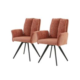 home24 Drehbarer Armlehnenstuhl UNMA 2er-Set in Terracotta | Gr.: onesize