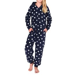 Normann M&auml;dchen Schlafanzug Jumpsuit Coralfleece in navy | Gr.: 140