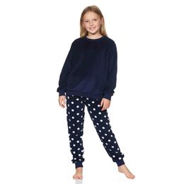 Normann M&auml;dchen Schlafanzug Coralfleece Tupfen in navy | Gr.: 164