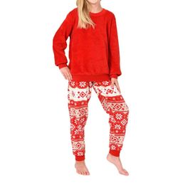 Normann M&auml;dchen Schlafanzug Coralfleece Norwegeroptik in rot | Gr.: 140