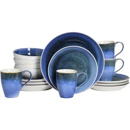Kombiservice Creatable "Caldera, Kombi-Service, 16-tlg", blau, 16 Stk., Steinzeug, Geschirr-Sets, Kombiservice, Reaktivglasur