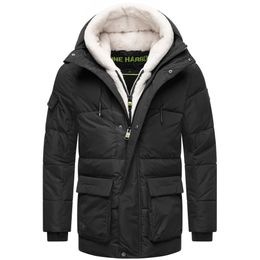 Winterjacke STONE HARBOUR "Lauroo XX", Herren, Gr. L (52), schwarz, Obermaterial: 100% Polyester; Innenfutter: 100% Polyester; Wattierung: 100% Polyester; &Auml;rmelfutter: 100% Polyester; Kunstpelz: 100% Polyester, gerade Po-bedeckend, hoch geschlossener Ausschnitt, verstellbar Rippstrickb&uuml;ndchen mit Daumenl&ouml;chern, Jacken Winterjacke, urbane Herren Steppjacke mit kuscheligem Teddyfleece