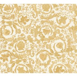 Vliestapete Versace "Wallpaper Versace 5 Floral", wei&szlig; (goldfarben wei&szlig;), B:0,7m H:0,01m L:10,05m, Vinyl, Vlies, Tapeten, Designertapete Tapeten Wohnzimmer Schlafzimmer K&uuml;che Flur Design Optik