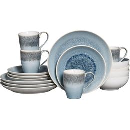 Kombiservice Creatable "Caldera, Kombi-Service, 16-tlg", blau (eisblau), 16 Stk., Steinzeug, Geschirr-Sets, Kombiservice, Reaktivglasur