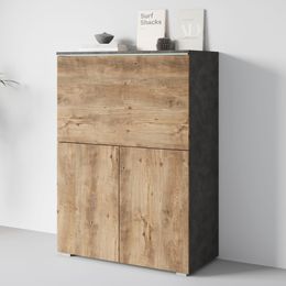 PC-Schrank Inosign "Vera, Sekret&auml;r, Home-Office-Schreibtisch mit LED-Beleuchtung", matera, kastanien breslau, B:90cm H:125,1cm T:42cm, Sekret&auml;re, Multifunktional mit Stauraum, klappbare Tischfl&auml;che, LED, B 90 cm