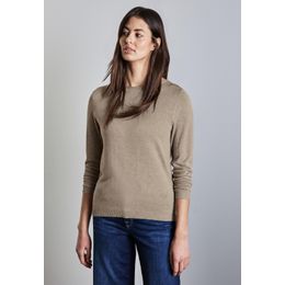 Strickpullover Street One, Damen, Gr. 42, beige (honey sand meliert), Stoff, 60% Viskose, 40% Baumwolle, unifarben, gerade normal, U-Boot-Ausschnitt, B&uuml;ndchen, Pullover Strickpullover, mit U-Boot-Ausschnitt