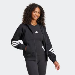 Kapuzensweatshirt adidas Sportswear "W FI 3S FZ HD", Damen, Gr. S, schwarz, Obermaterial: 67% Polyester, 33% Baumwolle, Sweatshirts