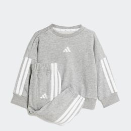 Trainingsanzug adidas Sportswear "I 3S FT JOG 240", M&auml;dchen, Gr. 74, grau (medium grau heather, wei&szlig;), Obermaterial: 70% Baumwolle, 30% Polyester, Sportanz&uuml;ge Trainingsanzug