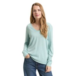 V-Ausschnitt-Pullover Tom Tailor, Damen, Gr. XXL, blau haze, Strick, Obermaterial: 60% Baumwolle, 40% Viskose, unifarben, regular fit normal, V-Ausschnitt, Pullover, mit V-Ausschnitt
