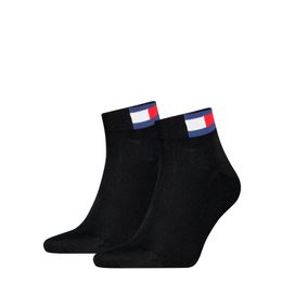Kurzsocken Tommy Hilfiger "TH UNI TJ QUARTER 2P FLAG", Herren, Gr. 39-42, schwarz, Baumwollmischung, Socken, Verst&auml;rkte Ferse und Spitze f&uuml;r zus&auml;tzliche Strapazierf&auml;higkeit