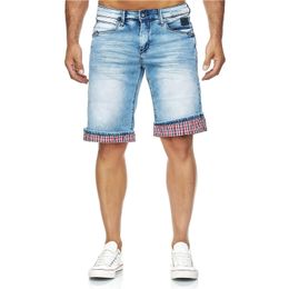 Shorts Rusty Neal "Dunster", Herren, Gr. XL, EURO-Gr&ouml;&szlig;en, blau (hellblau), 98% Baumwolle, 2% Elasthan, kariert, unifarben, Hosen Shorts, mit kariertem Umschlag