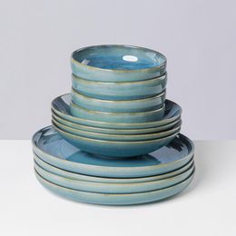 Gipfelst&uuml;ck Tafelservice Tiefer See, Blau, Gr&uuml;n, Keramik, 12-teilig, lebensmittelecht, Essen & Trinken, Geschirr, Geschirr-Sets, Tafelservice