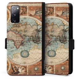 DeinDesign Galaxy S20 Handy Klapph&uuml;lle Handyh&uuml;lle aus Kunst Leder schwarz Flip Case World Map Vintage Map Sideflip mit Lasche