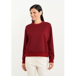 Rundhalspullover Seidel Moden "Exklusiv bei OTTO", Damen, Gr. 44, rot (bordeaux), Sweatware, Obermaterial: 50% Polyester, 45% Viskose, 5% Elasthan, unifarben, normal h&uuml;ftbedeckend, Rundhals, Pullover Rundhalspullover, mit Teddypl&uuml;sch-B&uuml;ndchen - MADE IN GERMANY