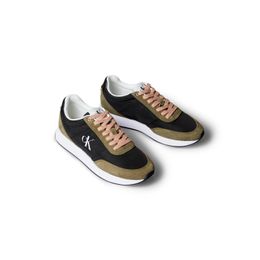 Sneaker Calvin Klein Jeans "RETRO RUNNER ESS MIX MAT", Damen, Gr. 39, schwarz, khaki, Leder, Textil, unifarben mit Farbeinsatz, Schuhe Sneaker, Schn&uuml;rschuh, Runner-Sneaker, Freizeitschuh mit seitlichem CK-Logo