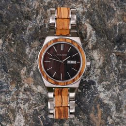 Holzkern Holzuhr Vilcanota (Zebrano/Leadwood), Herren, Naturholz