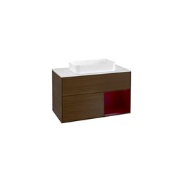 Villeroy & Boch V&B Waschtischunterschrank Abdeckplatte wh. m Finion 100x60,3cm, Reg re Peony, Walnut veneer ; Villeroy & Boch (F251HBGN)