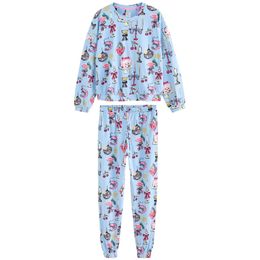 next Pyjama Damen Gr&ouml;&szlig;e S hellblau / gelb / hellpink / schwarz Winterkleid