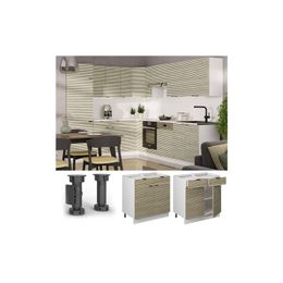 VICCO Schubunterschrank Fame-Line Wei&szlig; Eiche gefr&auml;st 80 cm mit Arbeitsplatte Marmor-Wei&szlig;