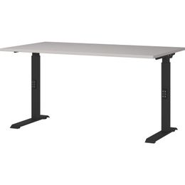 Schreibtisch h&ouml;heneinstellbar 68-91 cm Greige/Schwarz 140x80cm C-Fu&szlig; B&uuml;rotisch Ergonomisch Made in Germany "Stuttgart" KADIMA DESIGN