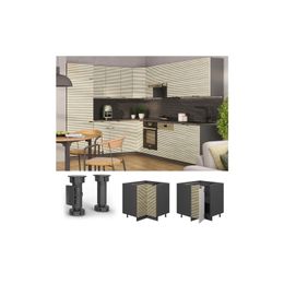 VICCO Eckunterschrank Fame-Line Anthrazit Eiche gefr&auml;st 87 cm mit Arbeitsplatte Marmor-Wei&szlig;