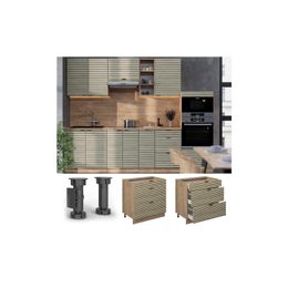 VICCO Schubladenunterschrank Fame-Line Eiche gefr&auml;st 80 cm mit Arbeitsplatte Marmor-Wei&szlig;
