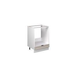 VICCO Herdumbauschrank Fame-Line Wei&szlig; Grau-Beige gerahmt 60 cm mit Arbeitsplatte Marmor-Wei&szlig;
