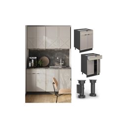 VICCO Schubunterschrank Fame-Line Anthrazit Grau-Beige gerahmt 60 cm mit Arbeitsplatte Anthrazit