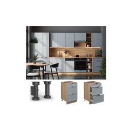 VICCO Schubladenunterschrank Fame-Line Eiche Hellblau-Grau gerahmt 50 cm mit Arbeitsplatte Marmor-Wei&szlig;