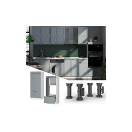 VICCO Mikrowellenschrank Fame-Line Wei&szlig; Hellblau-Grau gerahmt 60 cm mit Schublade & T&uuml;r