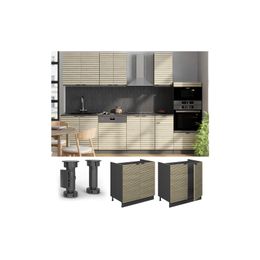 VICCO Sp&uuml;lenunterschrank Fame-Line Anthrazit Eiche gefr&auml;st 80 cm mit Arbeitsplatte Marmor-Wei&szlig;