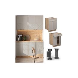 VICCO Schubunterschrank Fame-Line Eiche Grau-Beige gerahmt 60 cm mit Arbeitsplatte Anthrazit