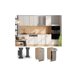 VICCO Schubunterschrank Fame-Line Eiche Grau-Beige gerahmt 40 cm mit Arbeitsplatte Anthrazit