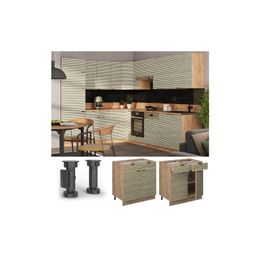 VICCO Schubunterschrank Fame-Line Eiche gefr&auml;st 80 cm mit Arbeitsplatte Eiche
