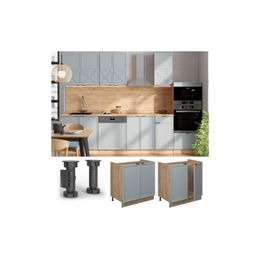 VICCO Sp&uuml;lenunterschrank Fame-Line Eiche Hellblau-Grau gerahmt 80 cm ohne Arbeitsplatte