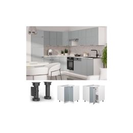 VICCO Eckunterschrank Fame-Line Wei&szlig; Hellblau-Grau gerahmt 87 cm mit Arbeitsplatte Marmor-Wei&szlig;
