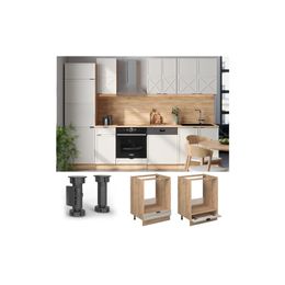 VICCO Herdumbauschrank Fame-Line Eiche Grau-Beige gerahmt 60 cm mit Arbeitsplatte Marmor-Wei&szlig;