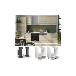 VICCO Herdumbauschrank Fame-Line Wei&szlig; Eiche gefr&auml;st 60 cm mit Arbeitsplatte Marmor-Wei&szlig;